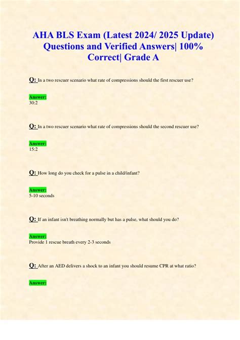 Aha Bls Exam Latest 2024 2025 Update Questions And Verified Answers