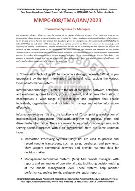 Ignou Mba 2nd Solved Assignment 2023 24 English Medium Combo Mmpc 8 9