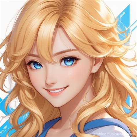 Manhwa Female Blonde Wavy Hair Smiling Lovingly Shy Blue Eyes Male
