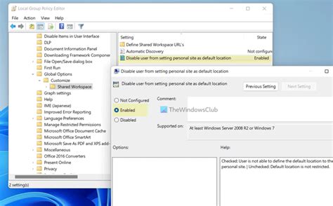 prevent users from setting personal site as default location in office apps