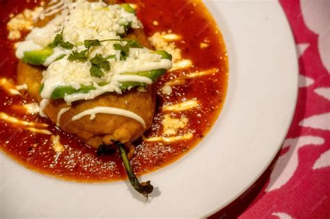 Premium Photo White Plate With Mexican Stuffed Chili Chile Relleno