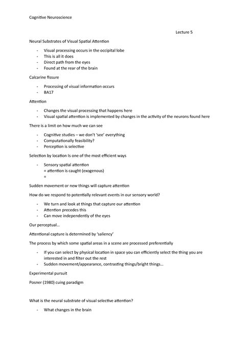 Visual Spatial Attention Cognitive Neuroscience Lecture 5 Neural Substrates Of Visual Spatial