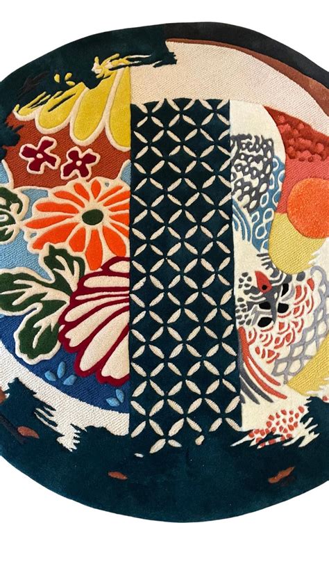 Round Shape Hand Tufted Rug With Japanese Pattern By Rag Home For Sale