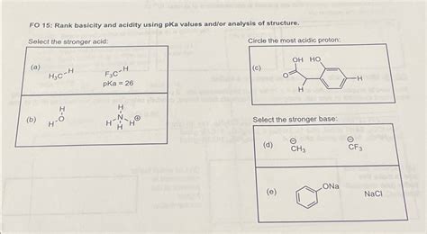 Solved FO 15: Rank basicity and acidity using pKa values | Chegg.com