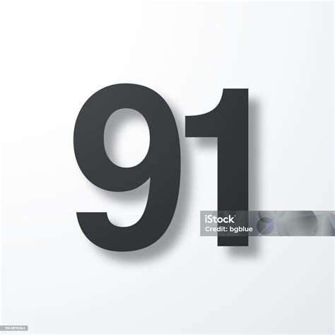 91 Number Ninetyone Icon With Shadow On White Background Stock