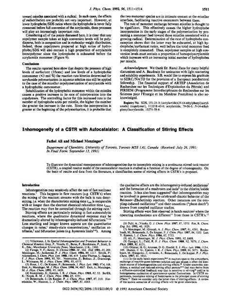 Pdf Inhomogeneity Of A Cstr With Autocatalator A Classification Of Stirring Effects Dokumen
