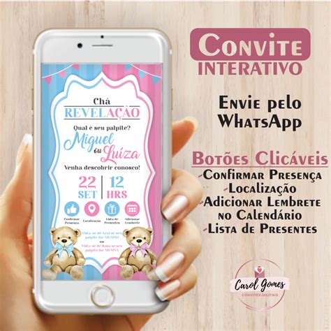 Convite Digital Interativo Cha Revelação Usinhos Elo7