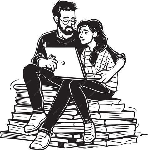 Couples Who Code Laptop On Stack Of Books Vector Black Logo Digital