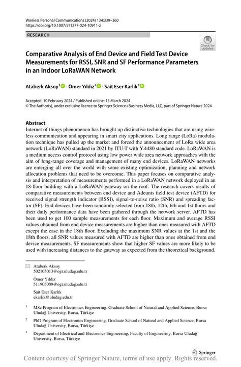 Comparative Analysis Of End Device And Field Test Device Measurements