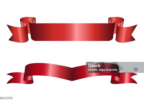 흰색에 고립 된 두 개의 장식 빨간 리본 배너 세트 벡터 빨간 리본 They 리본 배너 세트입니다 빨간 리본 상을 받으려면 졸업하십시오 빈 복고풍 깃발 텍스트용 테이프