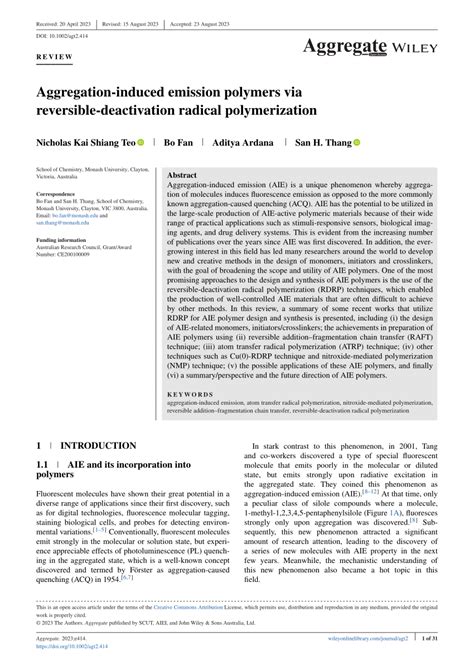 Pdf Aggregation‐induced Emission Polymers Via Reversible‐deactivation Radical Polymerization