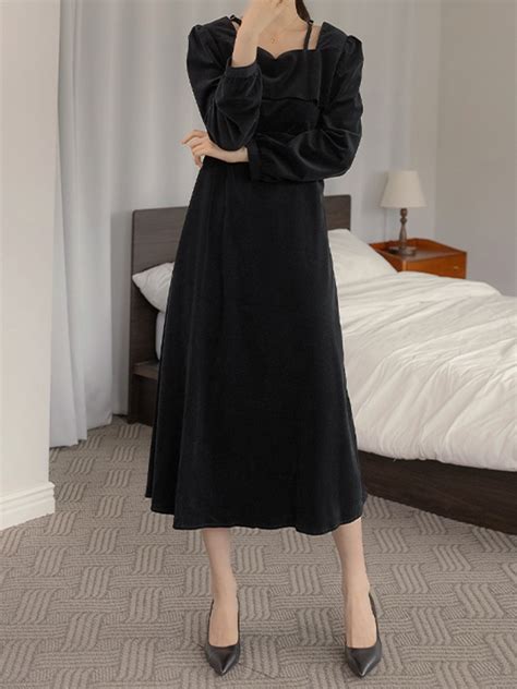 리리앤코 로베지안 벨벳 스트랩 하트넥 롱 원피스 끈조절 리리앤코 자체제작 120사이즈 연말드레스 연말원피스 벨벳원피스 골덴원피스 플레어 A라인 파티룩 데일리룩 페미닌룩