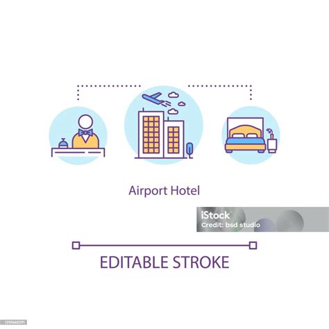공항 호텔 컨셉 아이콘 항공사 서비스 아이디어 씬 라인 일러스트 객실 등록 상업용 항공편 예약 벡터 절연 윤곽선 Rgb 색상