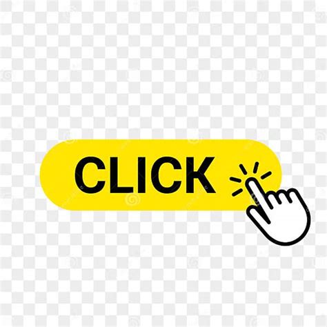 Click Web Button Template Vector Yellow Bar Hand Finger Click Here Cursor Stock Vector
