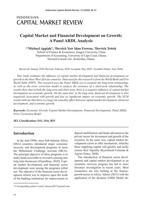 Pdf Capital Market And Financial Development On Growth A Panel Ardl Analysis