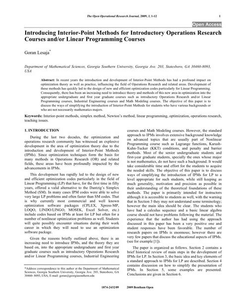 Pdf Open Access Introducing Interior Point Methods For · Introducing Interior Point