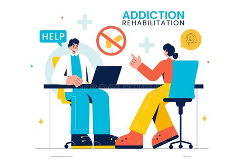 Addiction Rehabilitation Vector Illustration Featuring An Inpatient