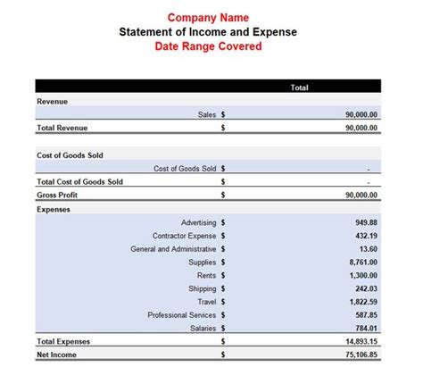 Simple Income Statement Excel