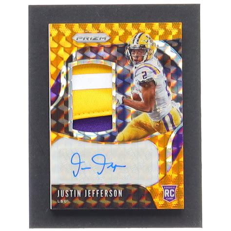 Justin Jefferson Panini Prizm Draft Picks Patch Autographs Orange Rc Pristine