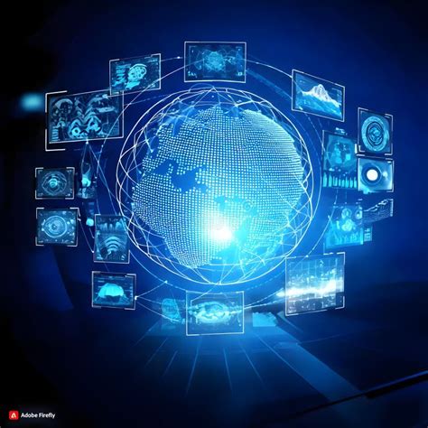 A Futuristic Digital Globe Surrounded By Various Screens Displaying Different Images Stock