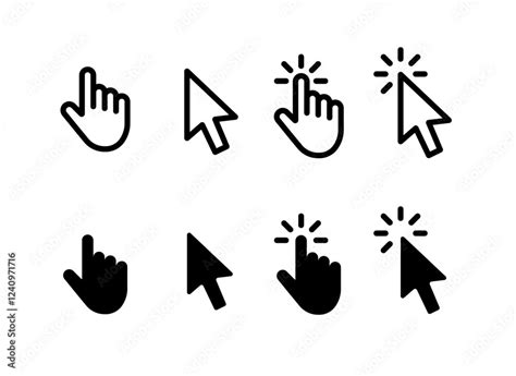 Computer Mouse Click Cursor Icon Set Hand And Arrow Pointer Cursor Stock Vector Adobe Stock