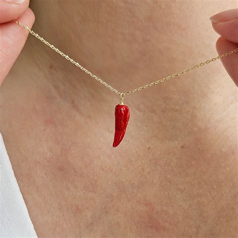 14k Gold Red Pepper Necklace 3d Chilli Red Pepper Pendant Necklace