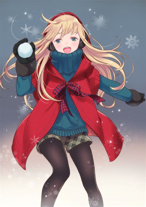 Safebooru 1girl Absurdres Aran Sweater Black Legwear Blonde Hair Blue