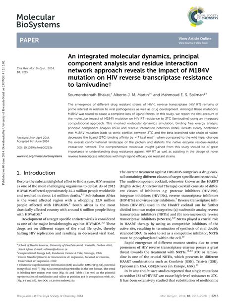 Pdf An Integrated Molecular Dynamics Principal Component Analysis And Residue Interaction
