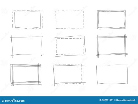 Set Of Hand Drawn Rectangle Frames Simple Doodle Rectangular Shapes Scribble Square Text Box