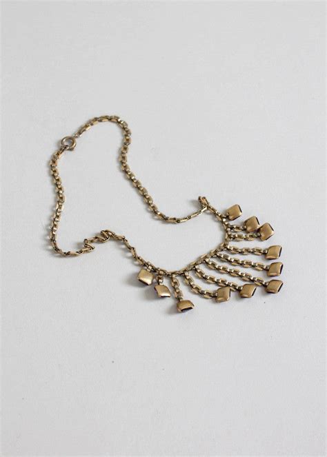 Vintage 1940s Brass And Purple Glass Bib Necklace Raleigh Vintage