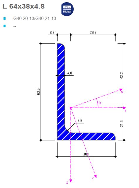 L 64x38x4 8 Cisc 12 Cross Section Properties And Analysis Dlubal Software
