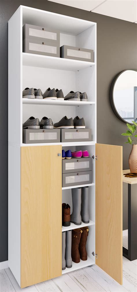 Vcm Xl Bois Grande Armoire à Chaussures Grande Botte Meuble Dentrée Lona 6 Compartiments Blanc