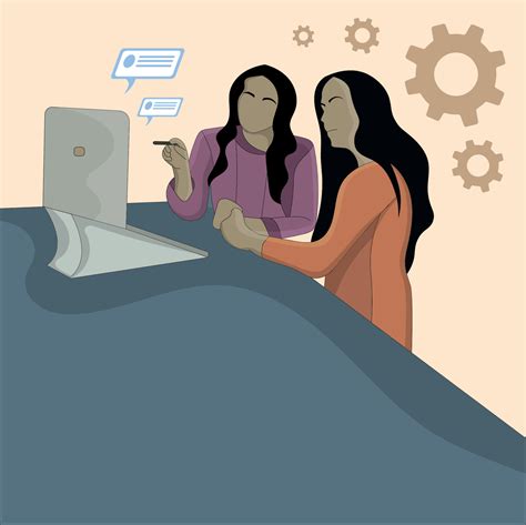 Flat Design Of Two Women Looking At Computer Vector Art At Vecteezy