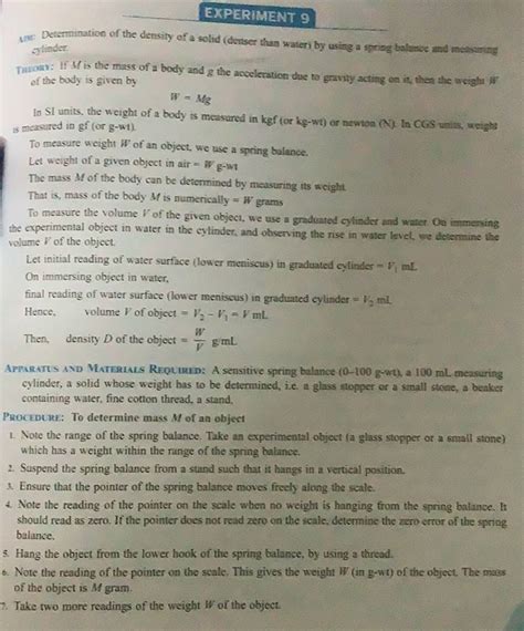 EXPERIMENT 9 Ax Determination Of The Density Of A Solid Denser Than Wat
