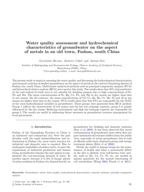 Pdf Water Quality Assessment And Hydrochemical Characteristics Of