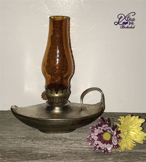 Vintage Aladin Oil Lamp Gold Metal Oil Lamp Amber Glass Chimney