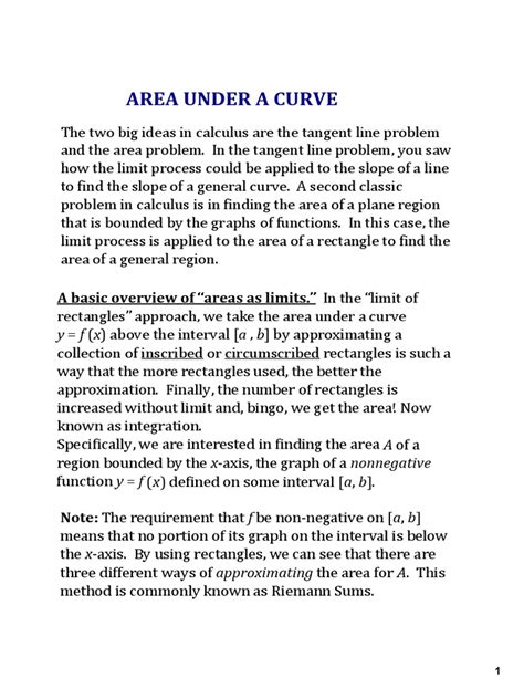 Calculating Area Under A Curve Using Riemann Sums Pdf Area Integral