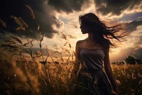 Premium Photo A Woman Standing In A Field Of Tall Grass