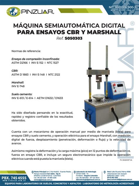 Máquina Semiautomática Digital Para Ensayos Cby Y Marshall Pdf