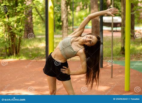 Teenager Sports Summer Activities The Girl Does Sports Exercises