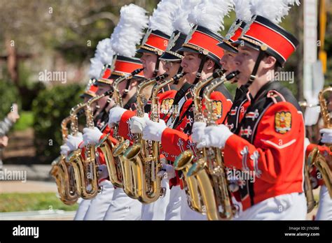 High School Marching Band Saxophone Section Sax Players Usa Stock