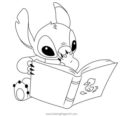 Stitch Reading Book Coloring Page Stitch Drawing Lilo And Stitch
