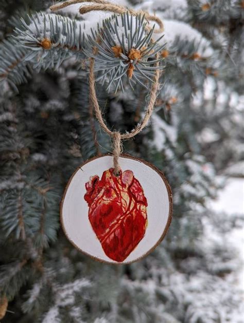Human Heart Hand Painted Wooden Ornament L Biological Christmas