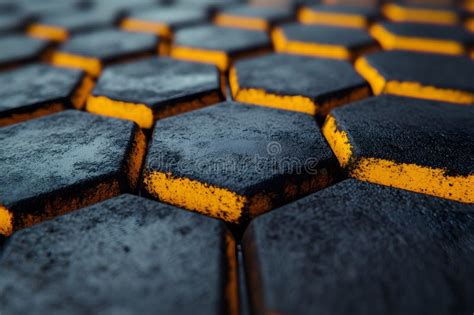 Futuristic Hexagonal Pattern With Glowing Orange Accents For Digital