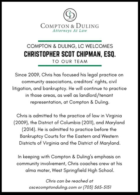 Compton And Duling Welcomes Chris Chipman To The Team Compton And Duling