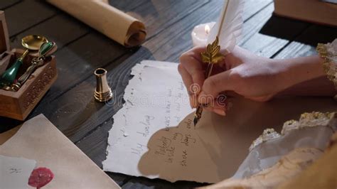 Antique Female Writing With Old Feather Pen Woman In Renaissance Dress Writing A Love Letter
