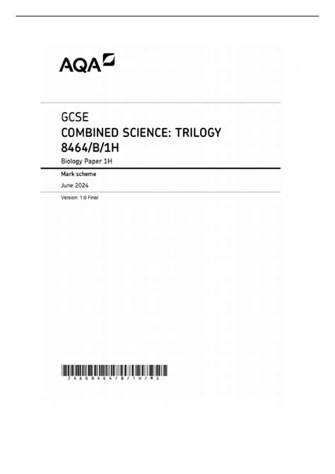 Gcse Aqa 2024 Combined Science Trilogy Biology Paper 1 Mark Scheme