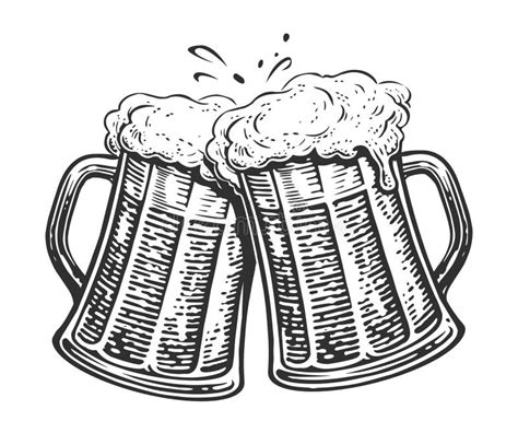 Two Toasting Beer Mugs Clinking Glass Tankards Full Of Beer And