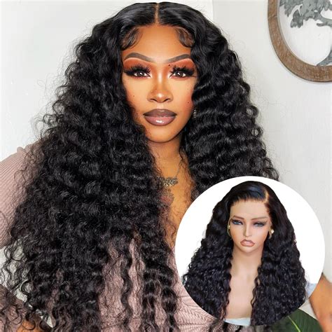 Sufeasdf Deep Wave Lace Front Wig Human Hair 13x4 Hd Lace