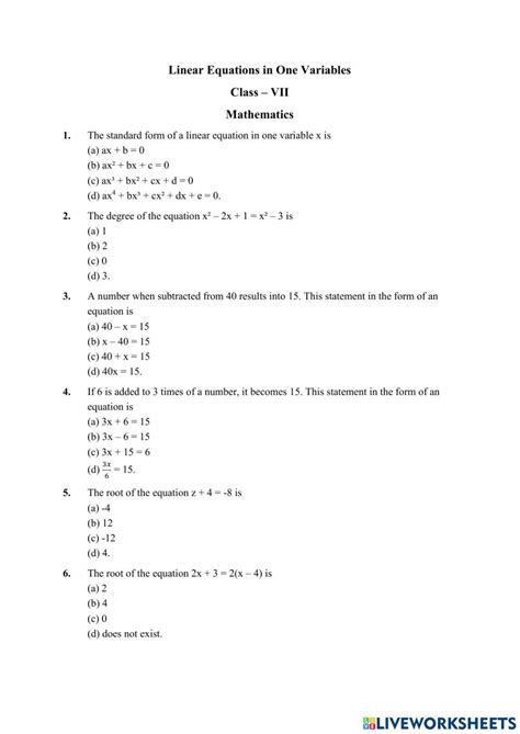 3607258 | Linear Equation in One Variables (Class- VII)